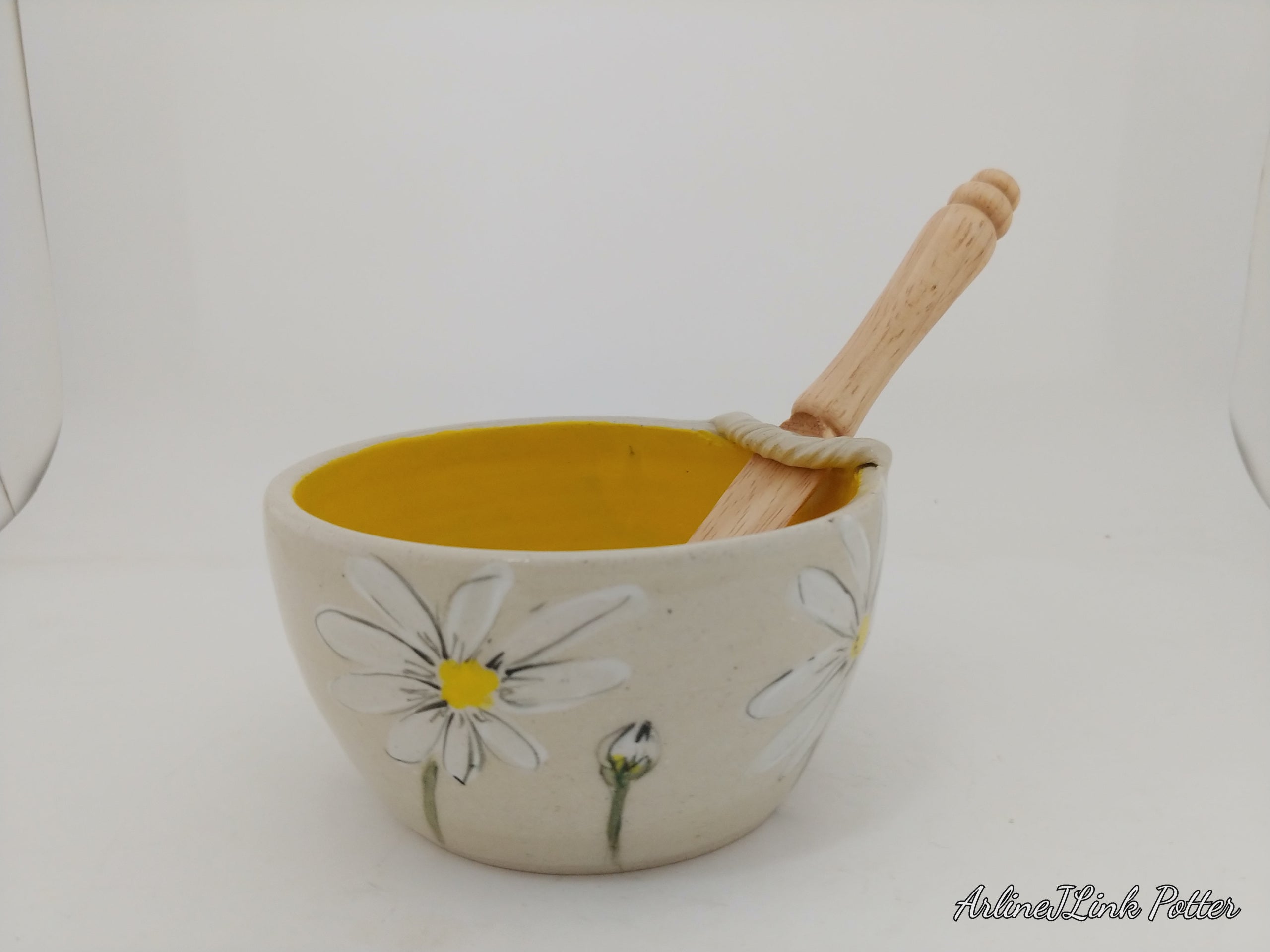 Daisy dip / spread bowl with wooden knife | Arline J Link Pottery