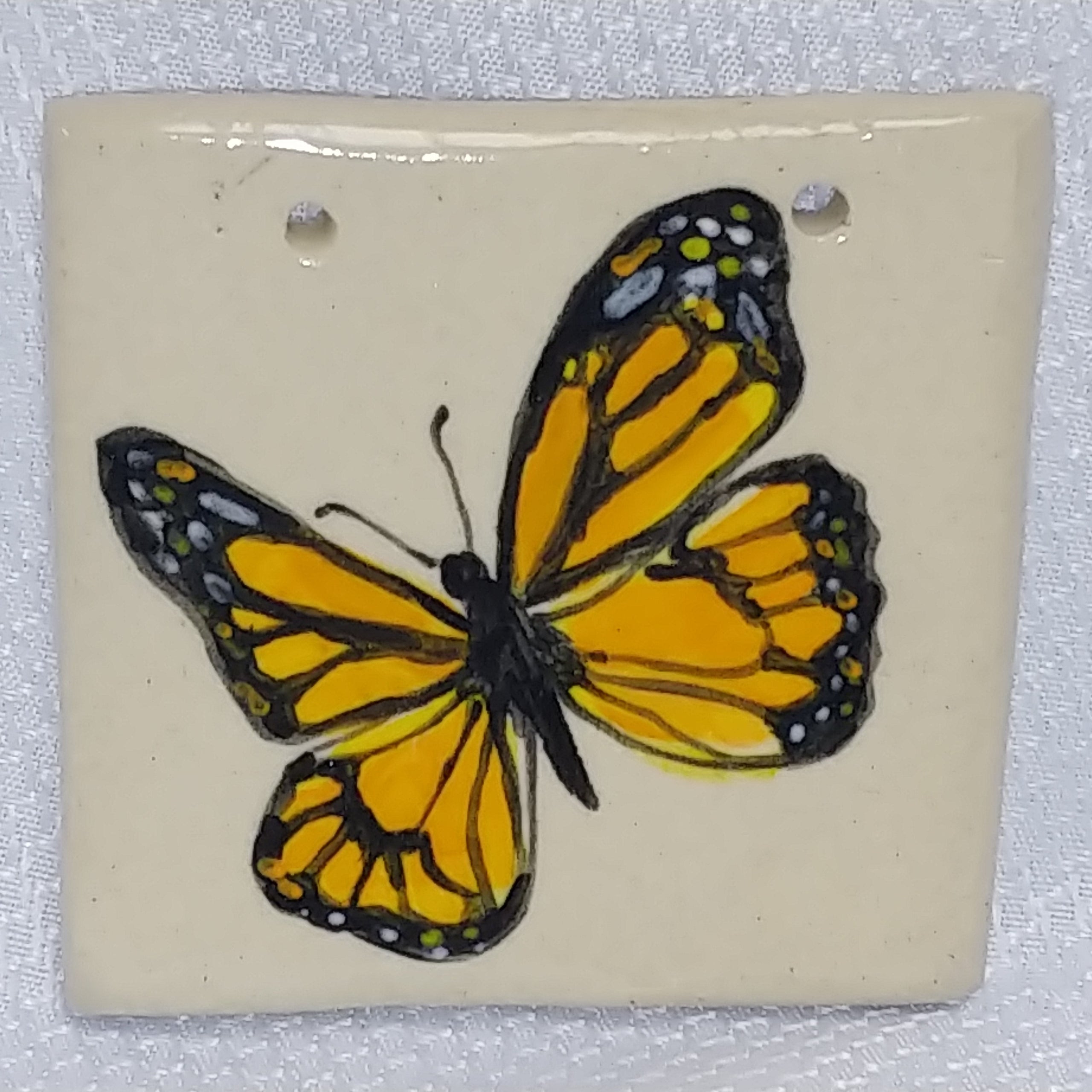 Orange Butterfly tile (3) Monarch | Arline J Link Pottery